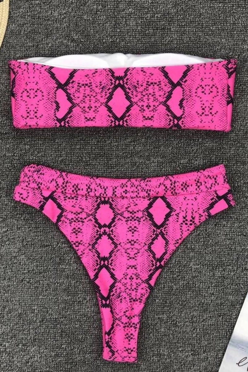Yellow Python Print Bandeau Swimsuit Bikini Set – BodyFab.com